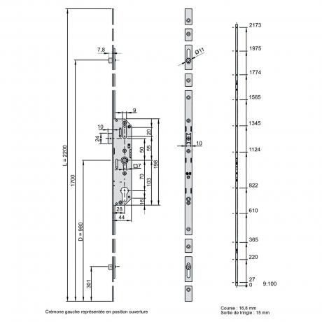 Crémone à barillet ajustable haute - Quincaillerie Gervais, réseau MASTERPRO